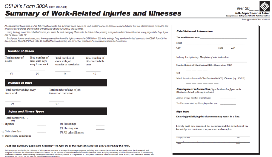 U S Compliance Reminder Post OSHA 300A Form