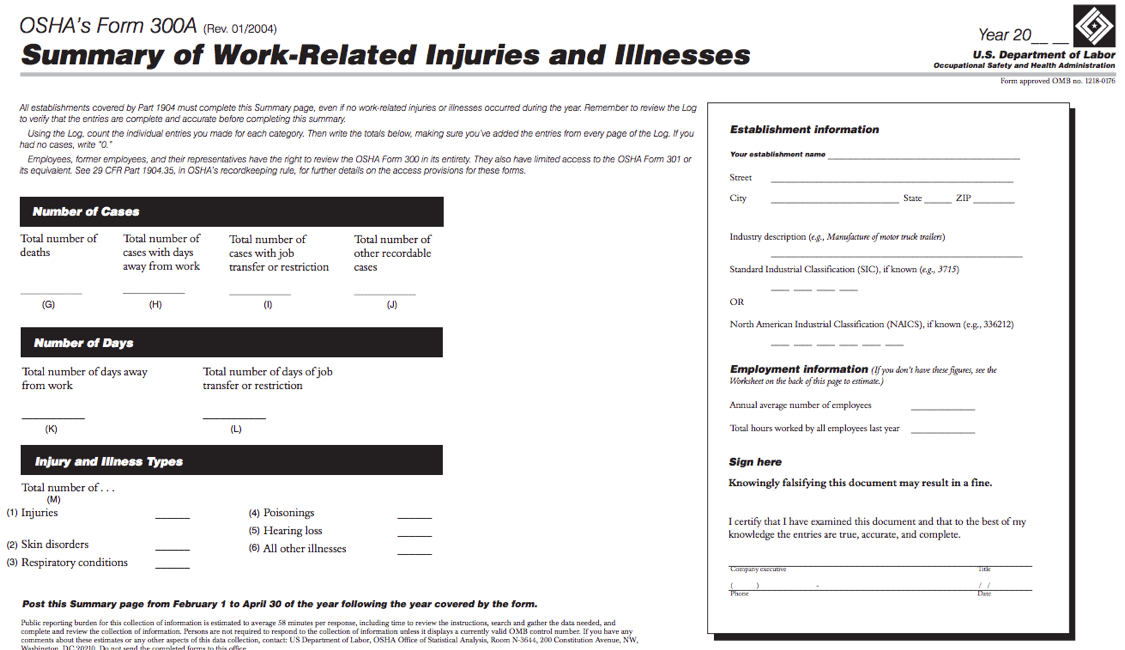 U S Compliance Reminder Post OSHA 300A Form